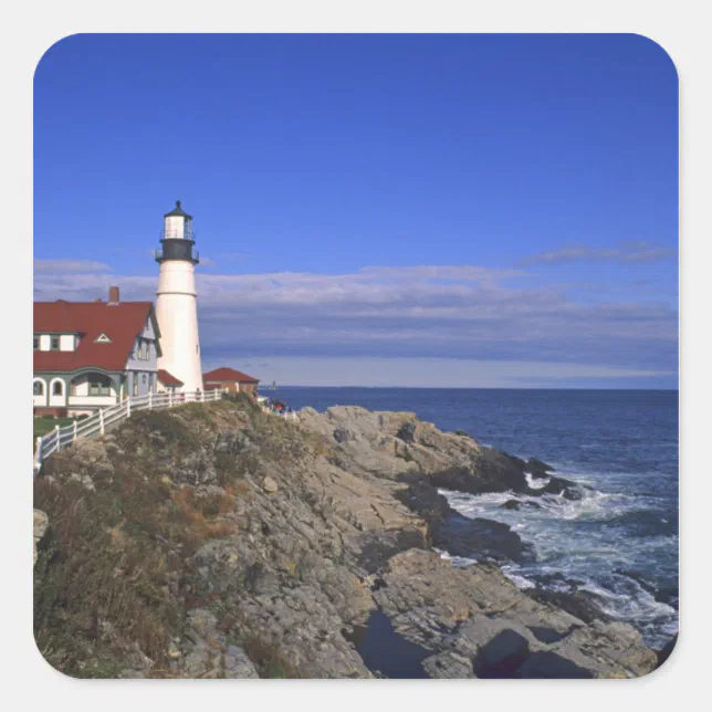 Portland Head Light Lighthouse Maine Square Sticker | Zazzle