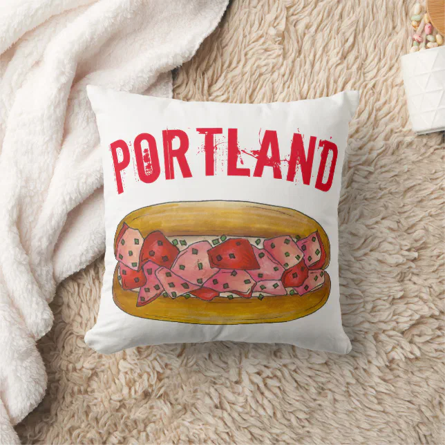 Portland Maine ME Lobster Roll Seafood Sandwich Throw Pillow | Zazzle