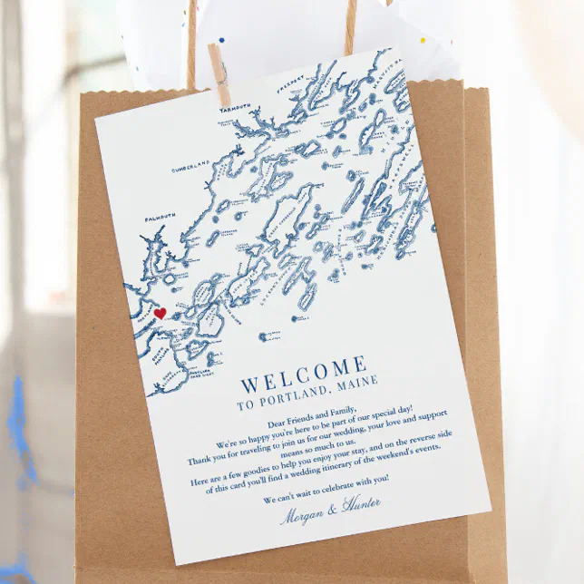 Portland Maine Wedding Welcome Itinerary Thank You Card | Zazzle