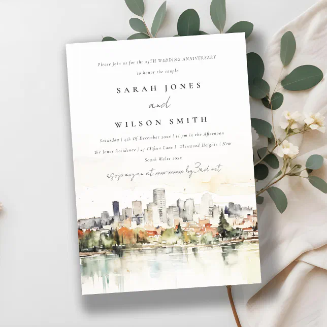 Portland Oregon City Scape Wedding Anniversary Invitation | Zazzle