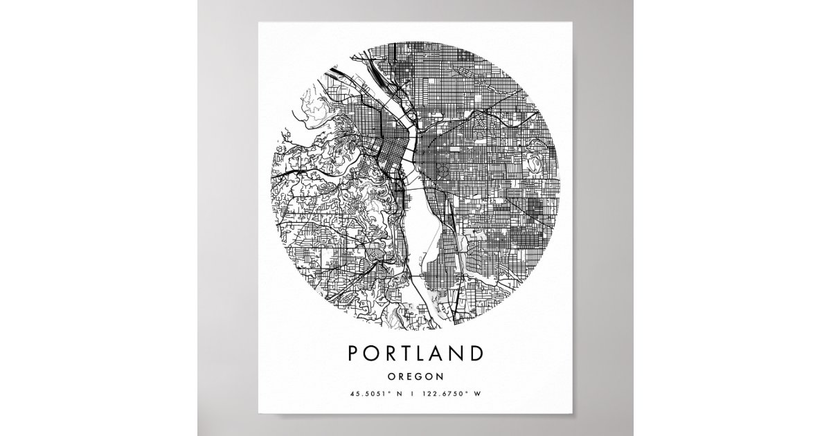 Portland Oregon Minimal Modern Circle Street Map Poster | Zazzle