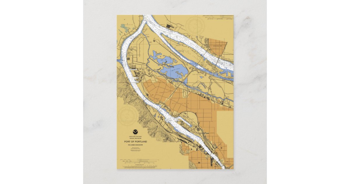 Portland Oregon Nautical Harbor Chart Postcard | Zazzle