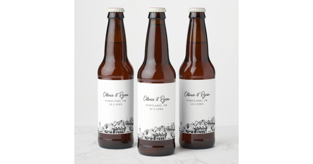 Portland Sketch Landmarks Personalized Beer Label | Zazzle