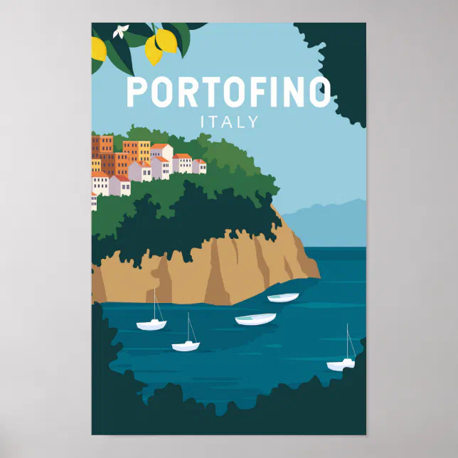Portofino Italy Retro Travel Art Vintage Poster | Zazzle