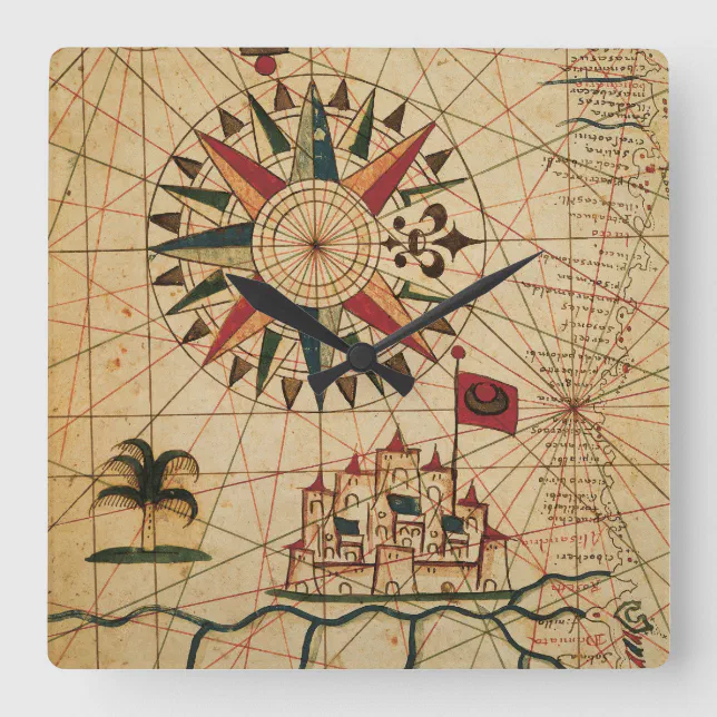 Portolan Chart | Map of Cairo, Egypt Square Wall Clock | Zazzle