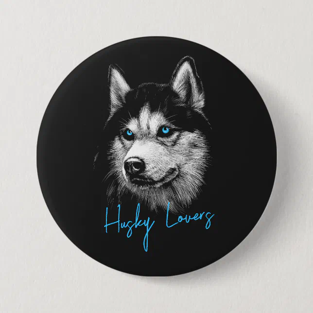 Portrait Head Siberian Husky With Blue Eyes Button | Zazzle