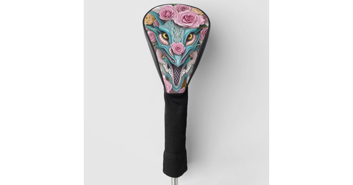 Portrait of a beautiful whimsical pink dragon head golf head cover | Zazzle