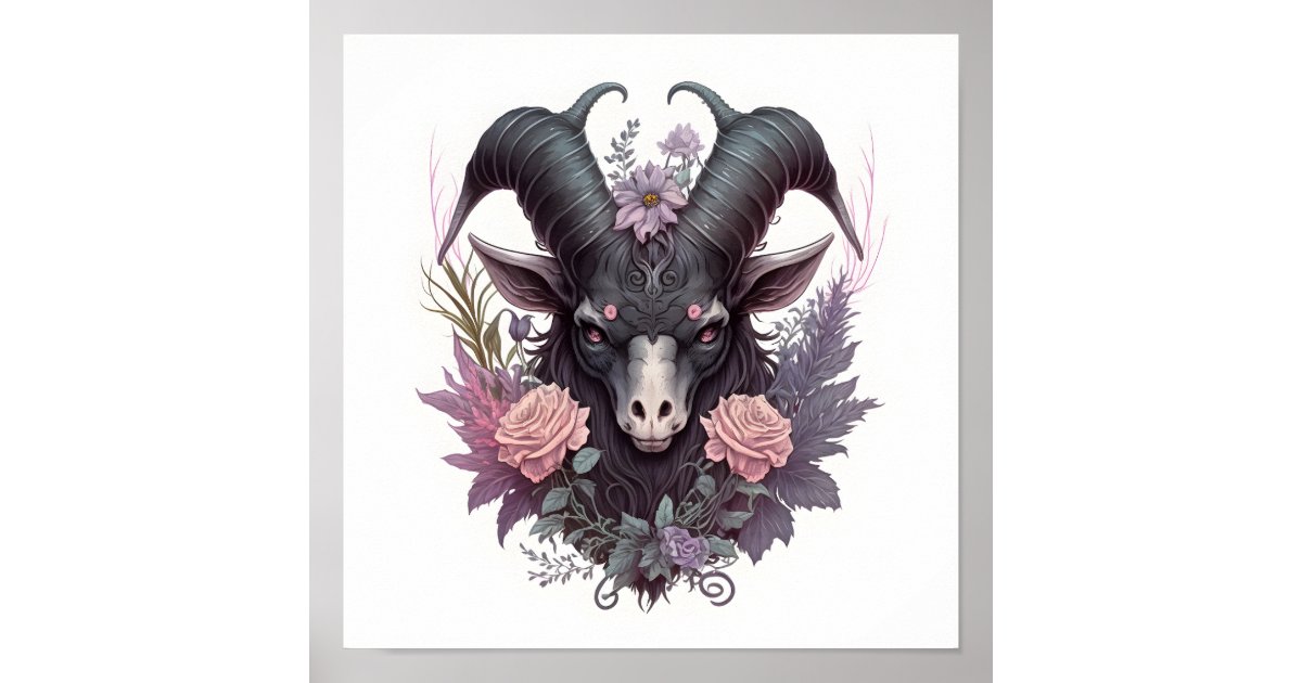 Portrait of a Creepy Baphomet with Flowers Poster | Zazzle
