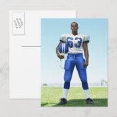 portrait of a football player holding a football postcard | Zazzle