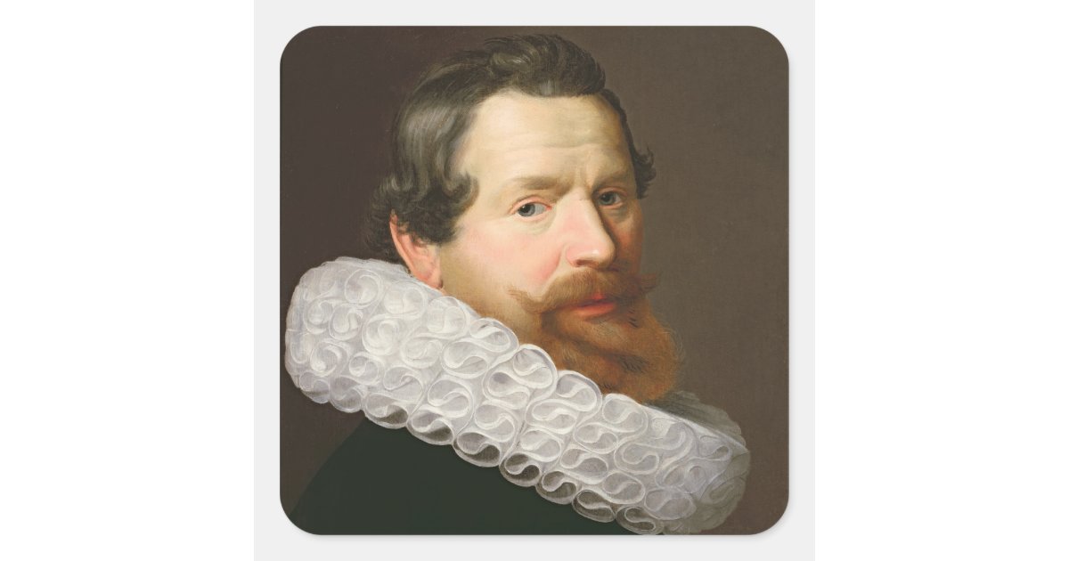 Portrait of a Man Wearing a Ruff Square Sticker | Zazzle