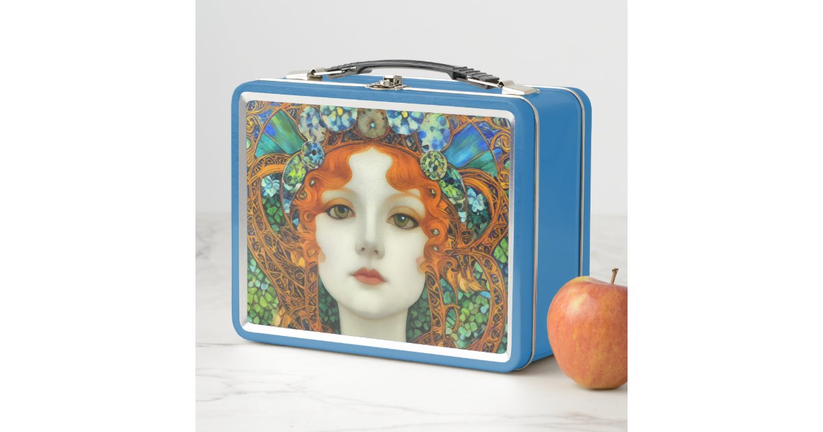 Portrait of Beautiful Woman in Stained Glass Style Metal Lunch Box | Zazzle