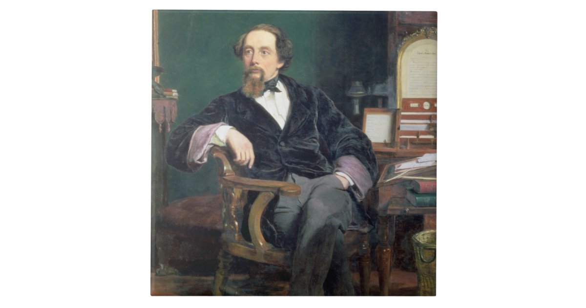 Portrait of Charles Dickens (oil on canvas) Ceramic Tile | Zazzle