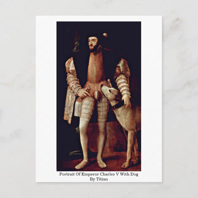 Portrait Of Emperor Charles V With Dog By Titian Postcard | Zazzle
