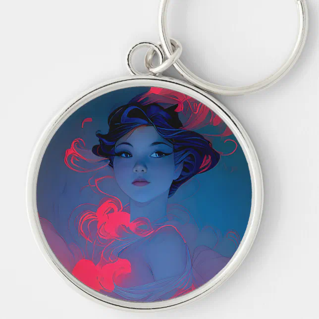 Portrait of Neon Pink Anime Style Girl Keychain | Zazzle
