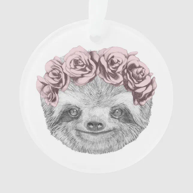 Portrait Of Sloth | Floral Head Wreath Ornament | Zazzle