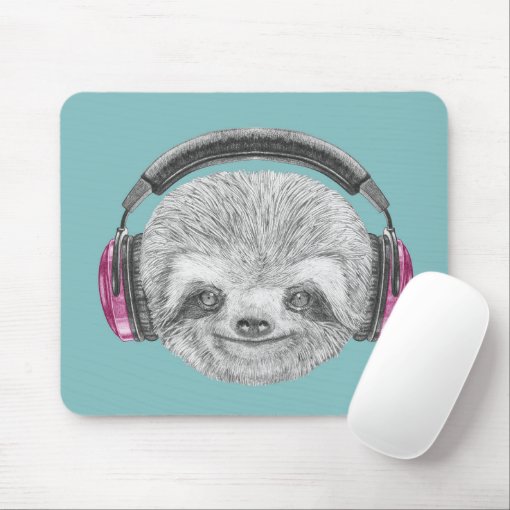 Portrait Of Sloth | Wearing Headphones Mouse Pad | Zazzle