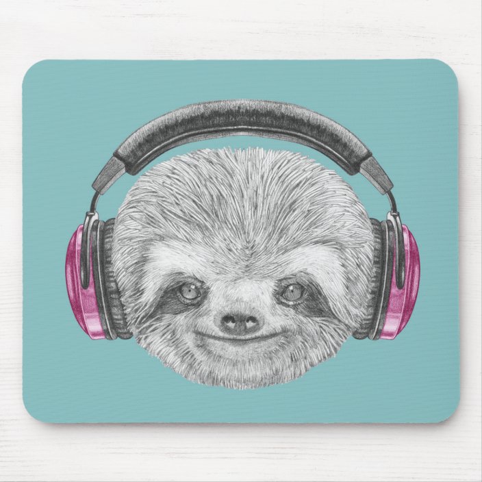 Portrait Of Sloth | Wearing Headphones Mouse Pad | Zazzle.com