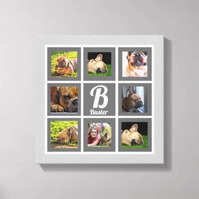 portrait photo collage monogram gray and white canvas print | Zazzle