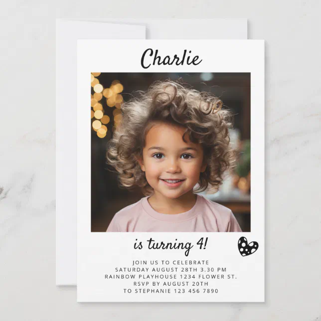 Portrait Photo Kids Picture Simple Script Birthday Invitation | Zazzle