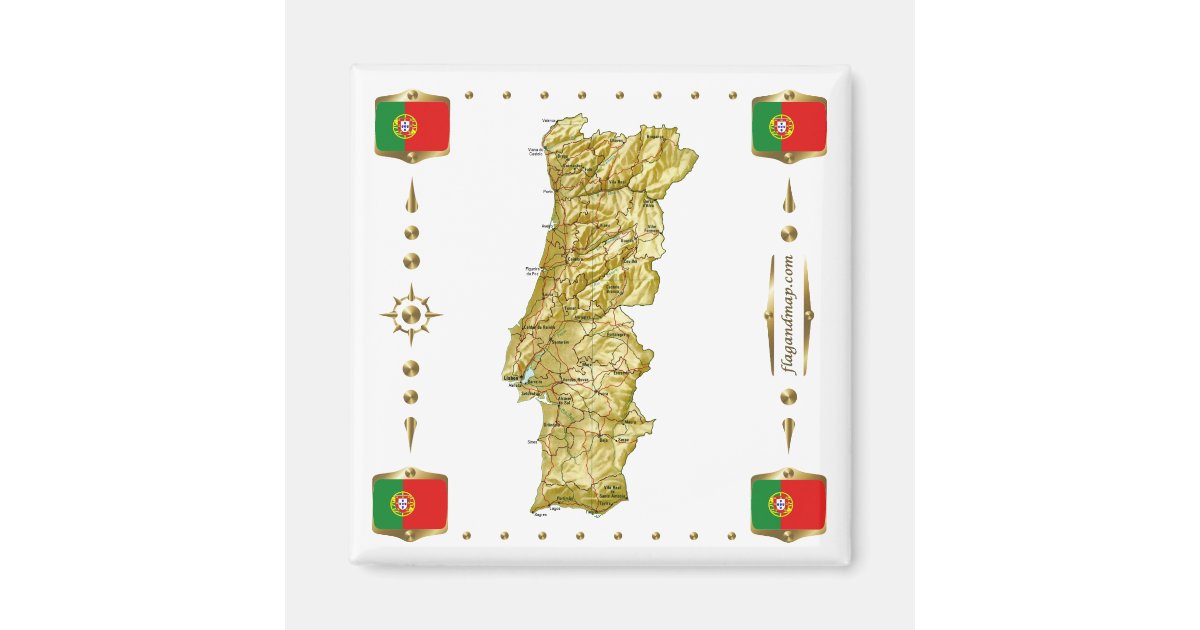 Portugal Map + Flags Magnet | Zazzle