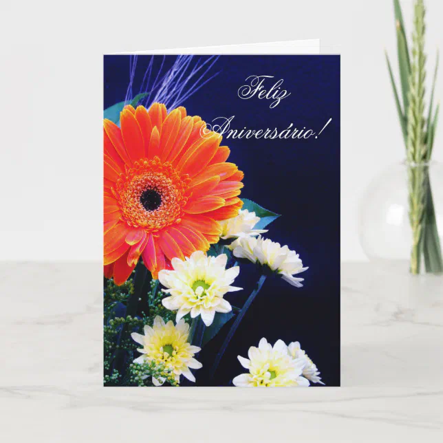Portuguese Birthday card with flowers | Zazzle