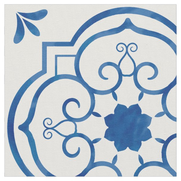 Portuguese blue tile fabric | Zazzle