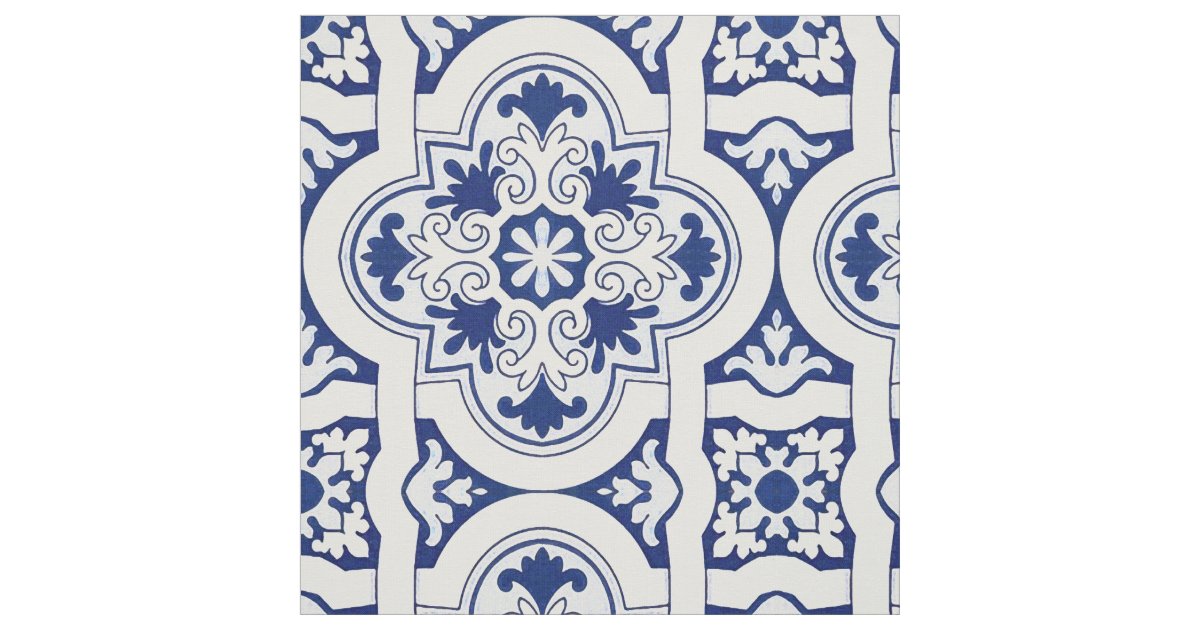 Portuguese blue tile fabric | Zazzle