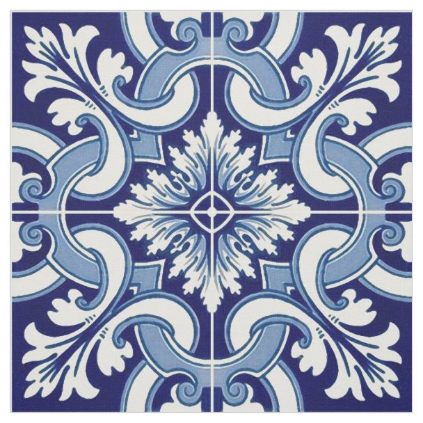 Portuguese blue tile fabric | Zazzle