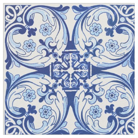 Portuguese blue tile fabric | Zazzle