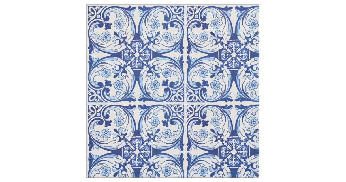 Portuguese blue tile fabric | Zazzle