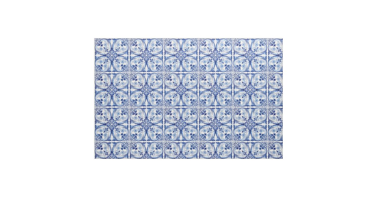Portuguese blue tile fabric | Zazzle