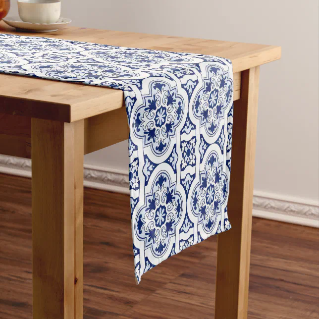Portuguese blue tile short table runner | Zazzle