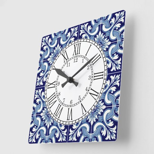 Portuguese blue tile square wall clock | Zazzle