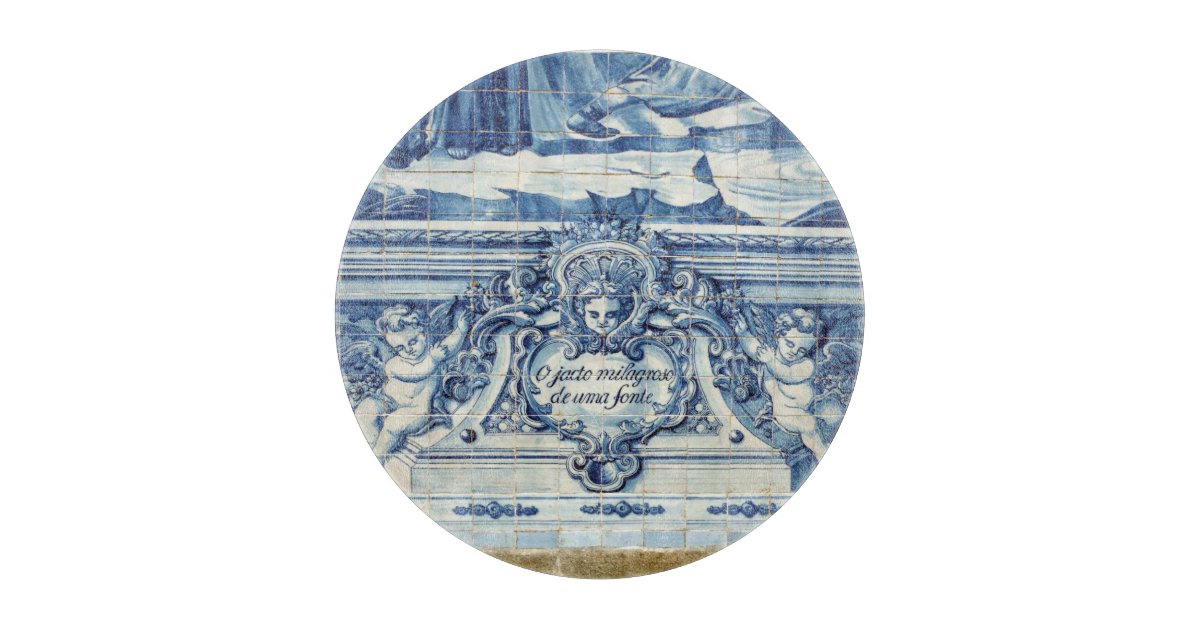 Portuguese blue tiles with two angels cutting board | Zazzle