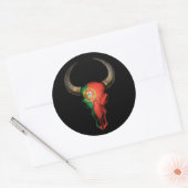 Portuguese Flag Bull Skull on Black Classic Round Sticker | Zazzle