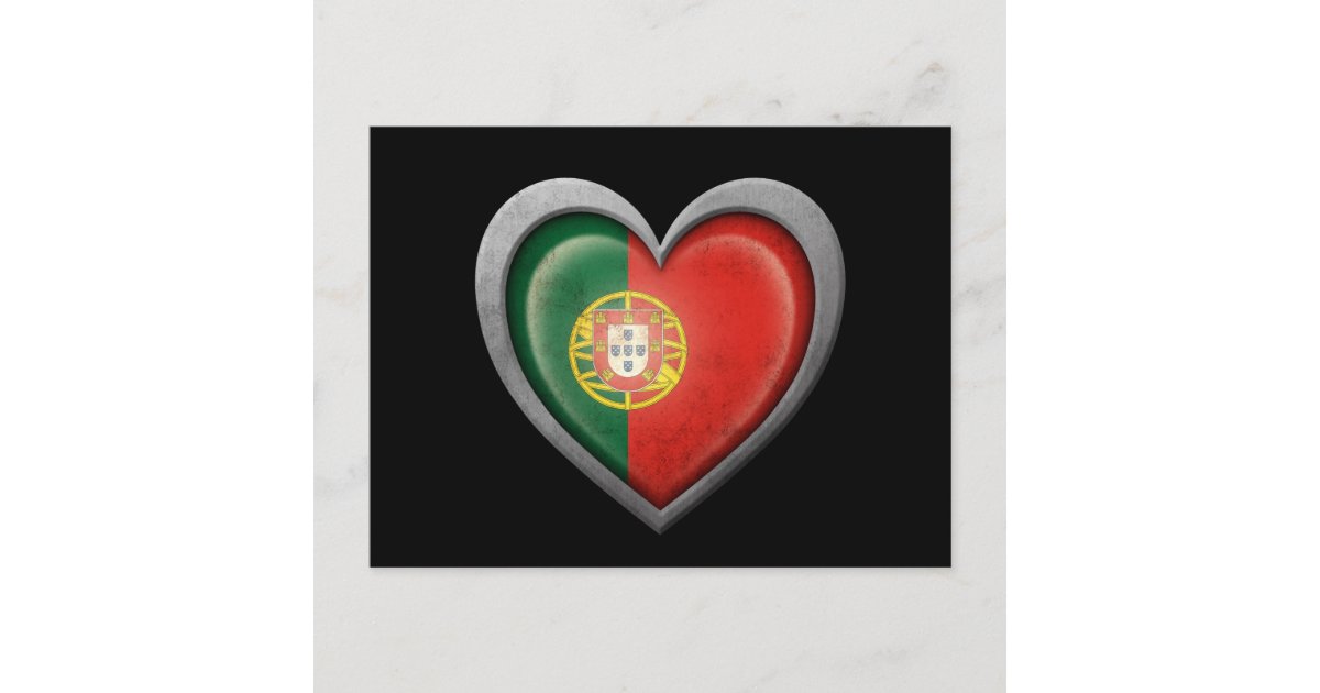 Portuguese Heart Flag with Metal Effect Postcard | Zazzle