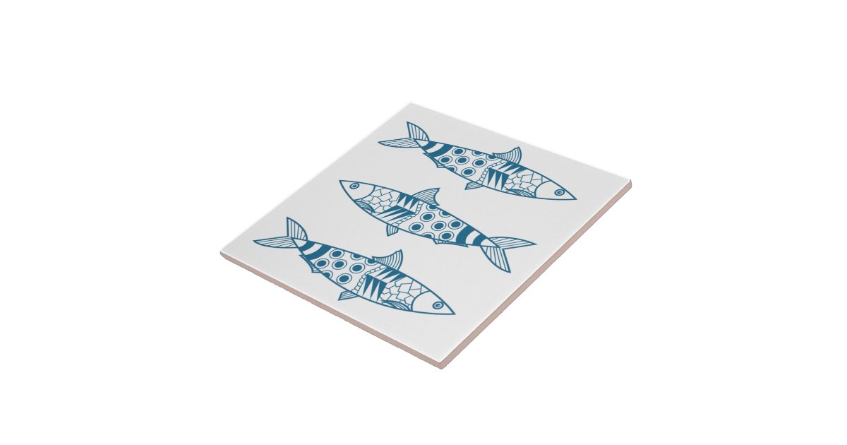 Portuguese Lisbon Sardines Pattern Azulejos White Ceramic Tile | Zazzle