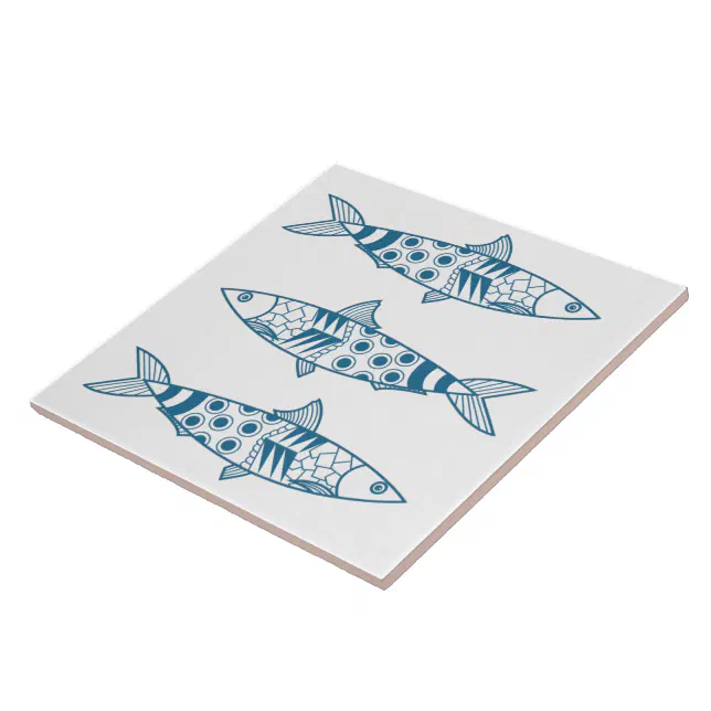 Portuguese Lisbon Sardines Pattern Azulejos White Ceramic Tile | Zazzle