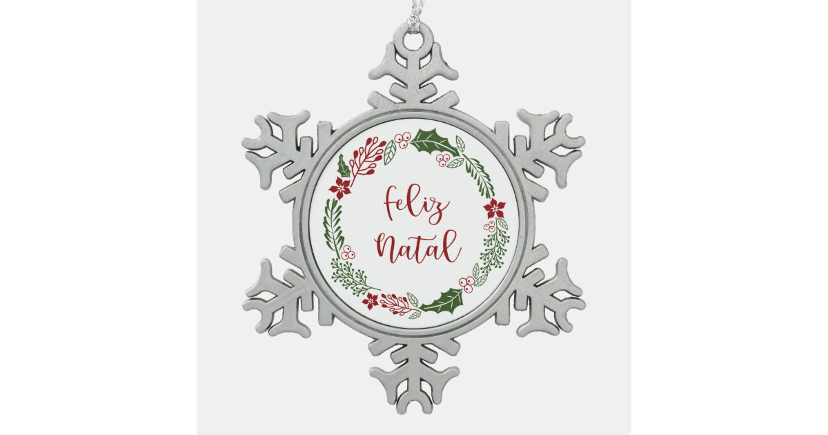 Portuguese Merry Christmas Wreath, Feliz Natal Snowflake Pewter ...