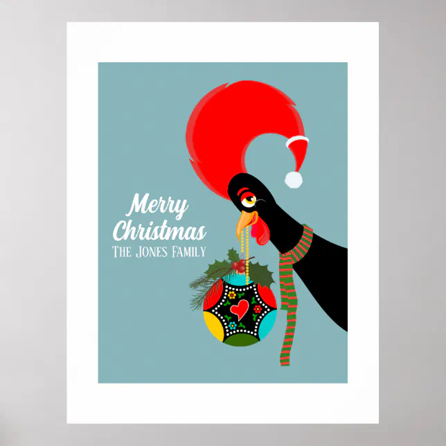 Portuguese Rooster and holly Christmas bauble Poster | Zazzle