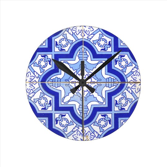 Portuguese Tile Blue and White Round Clock | Zazzle.com