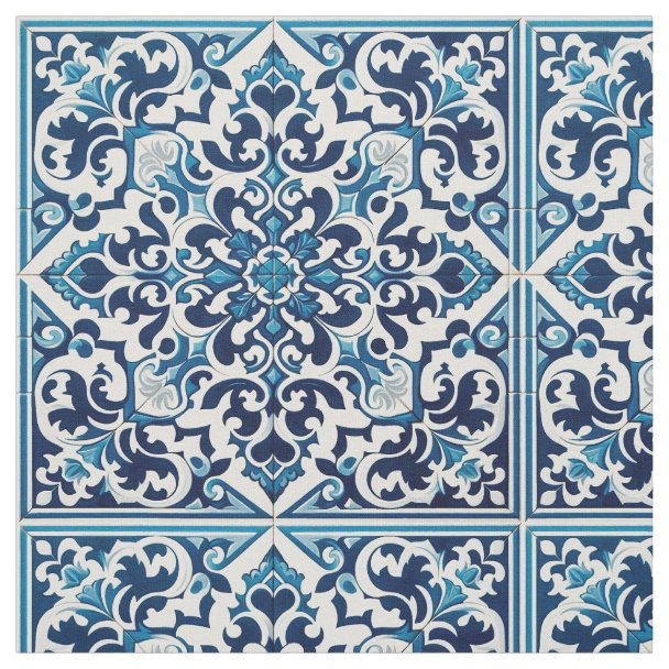 Portuguese blue tile fabric | Zazzle