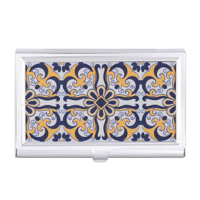 Portuguese tile pattern case for business cards | Zazzle