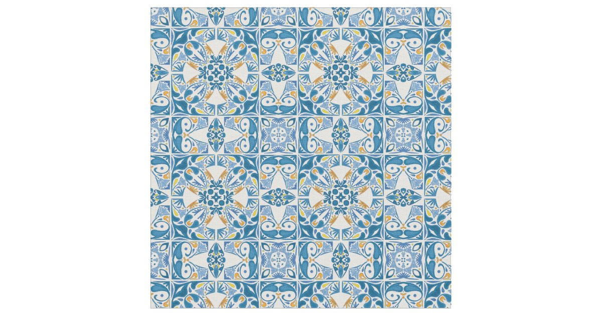 Portuguese Tile Pattern Fabric | Zazzle