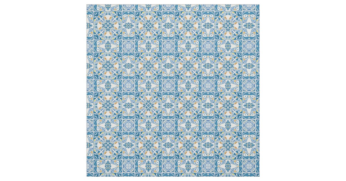 Portuguese Tile Pattern Fabric | Zazzle