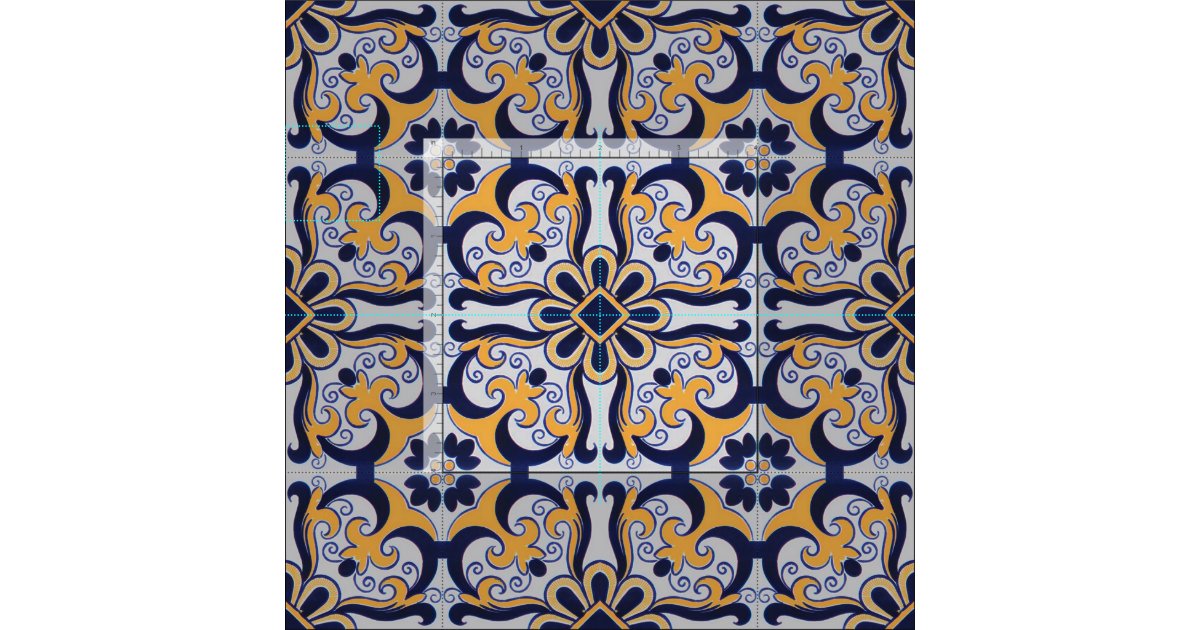 Portuguese tile pattern fabric | Zazzle