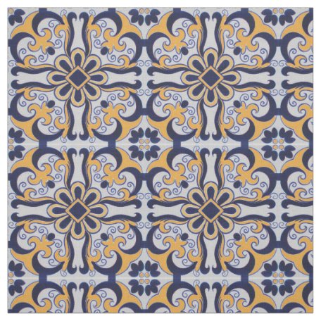 Portuguese Tile Pattern Fabric | Zazzle