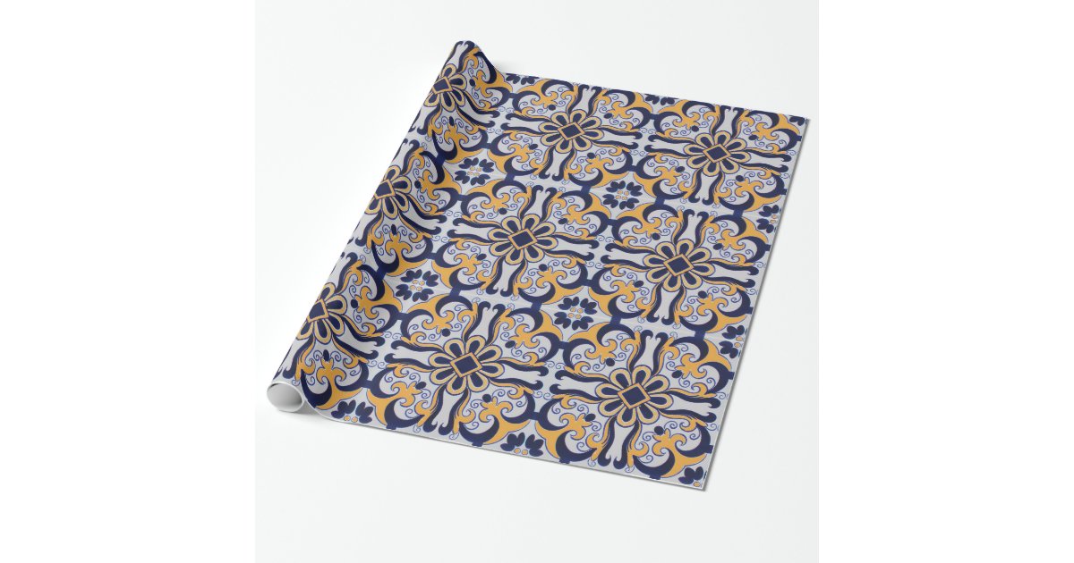 Portuguese tile pattern wrapping paper | Zazzle