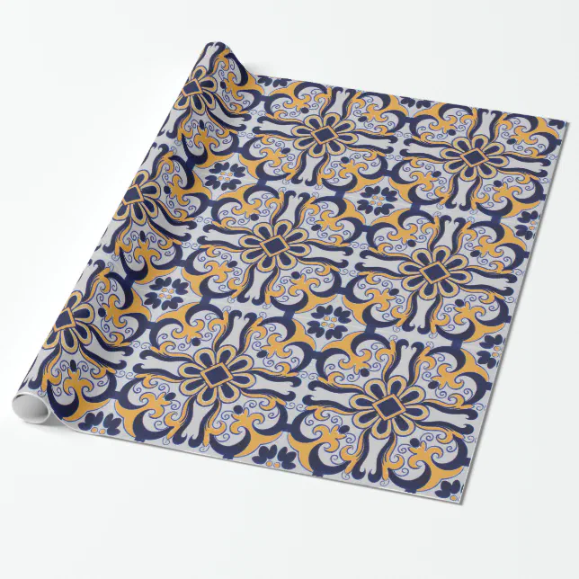 Portuguese tile pattern wrapping paper | Zazzle