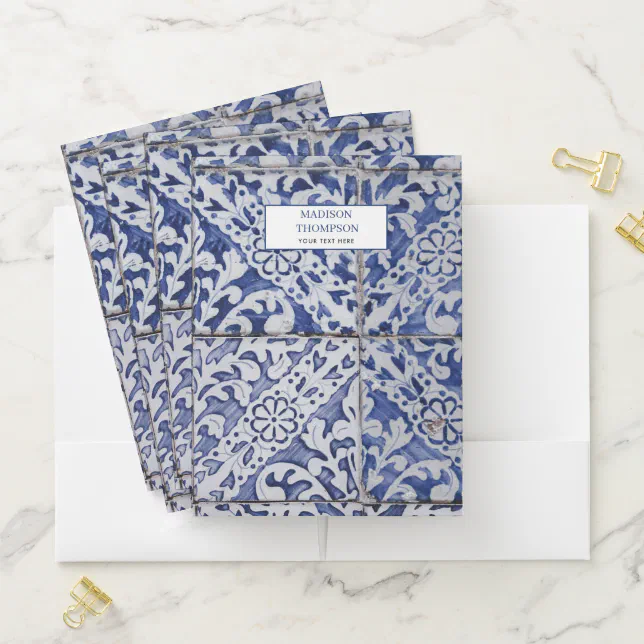 Portuguese Tiles - Azulejo Blue and White Floral Pocket Folder | Zazzle